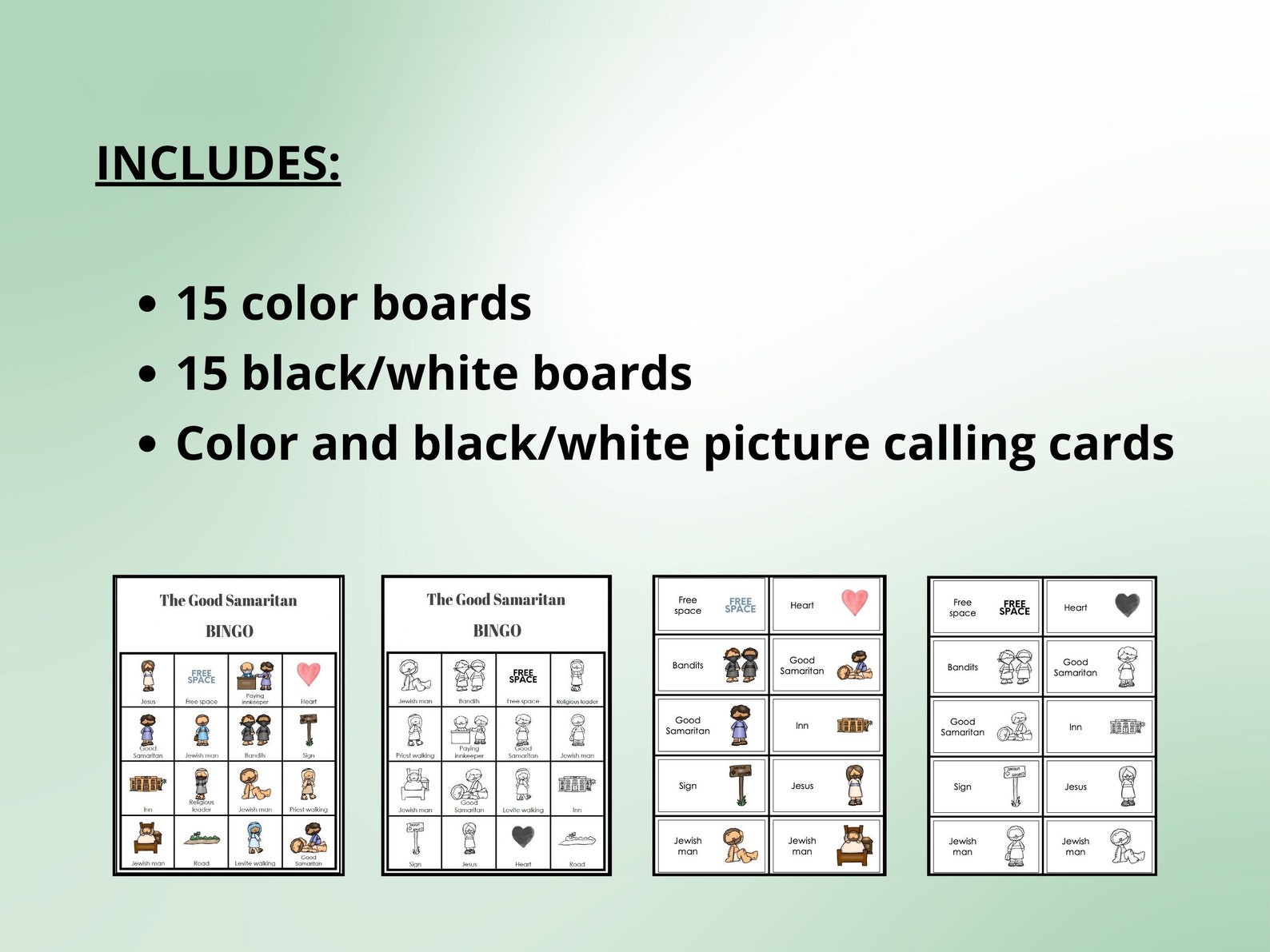 The Good Samaritan Bingo Set for Kids, the Good Samaritan Bible Bingo L ...