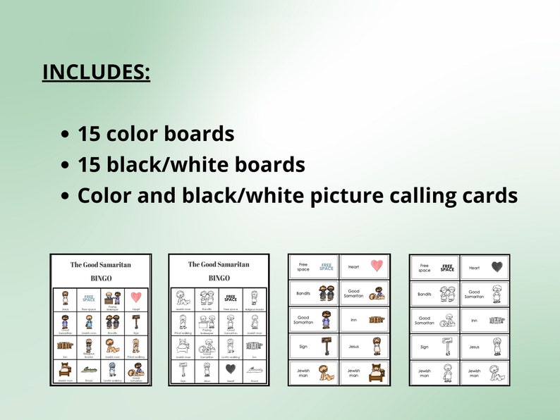 The Good Samaritan Bingo Set for Kids, the Good Samaritan Bible Bingo L ...