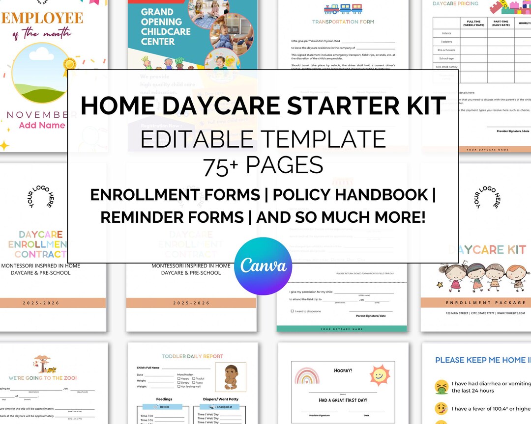 Home Daycare Starter Kit & Contract Forms Bundle - Editable in Canva ...