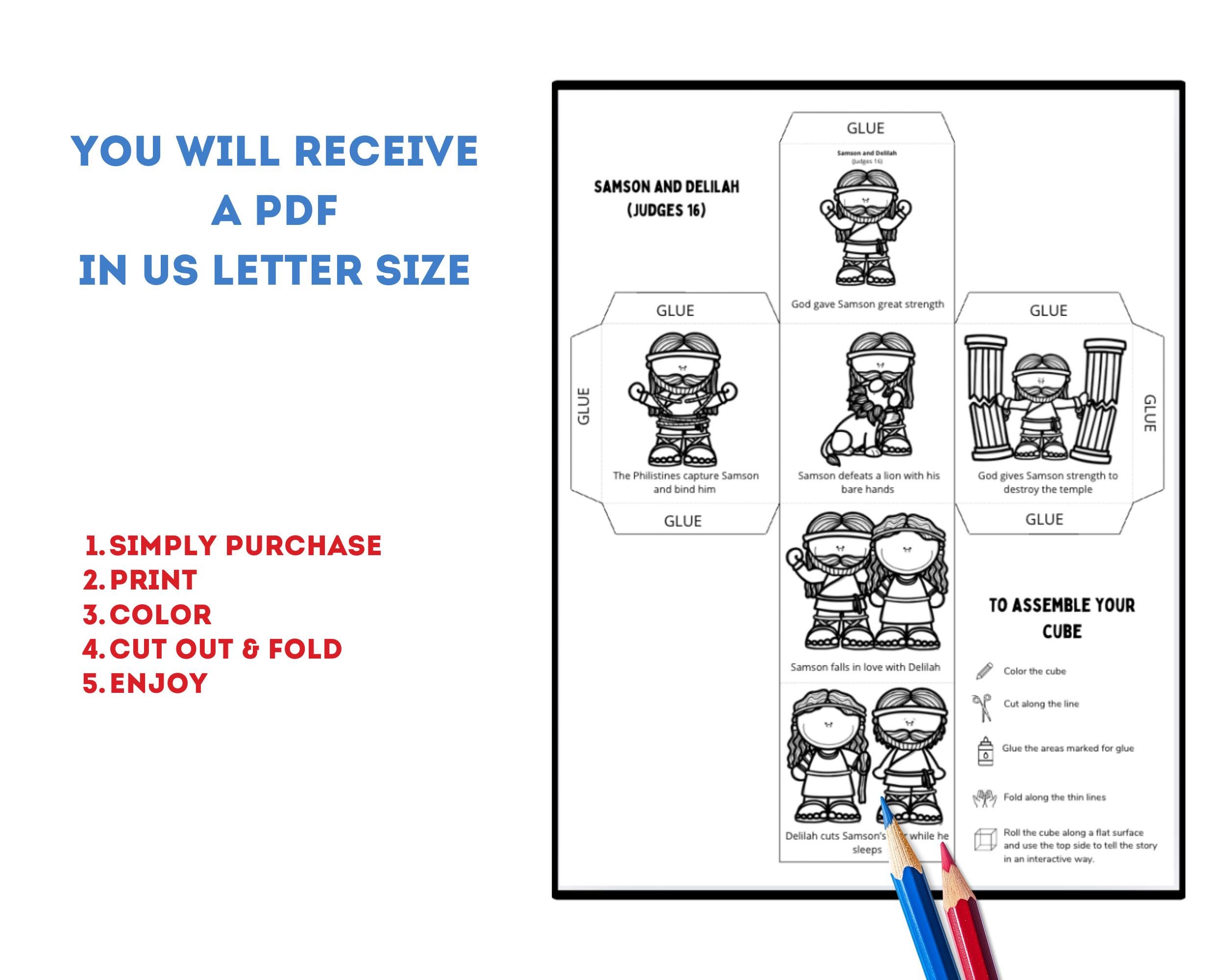 Samson and Delilah Bible Story Cube | Printable Craft for Kids | Samson ...