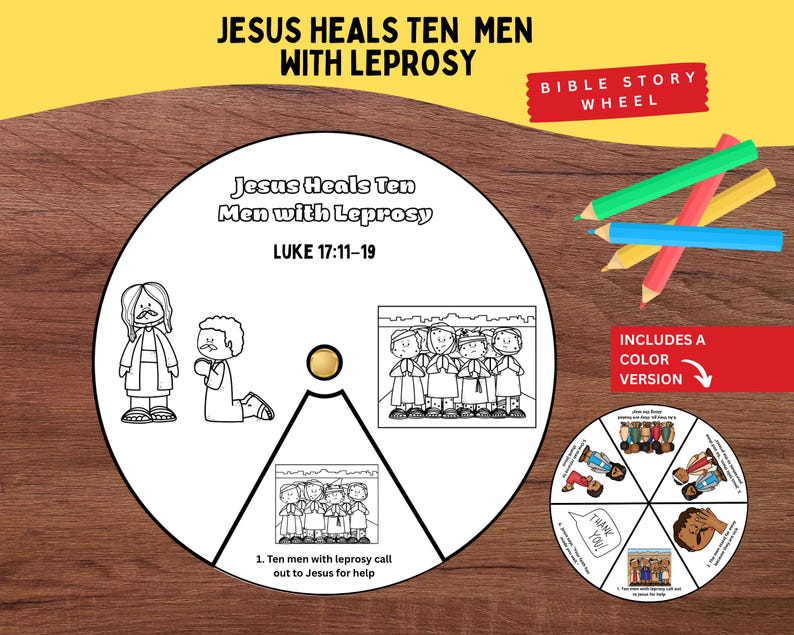Jesus Heals Ten Lepers Bible Story Wheel Craft | Luke 17:11–19 Sunday ...