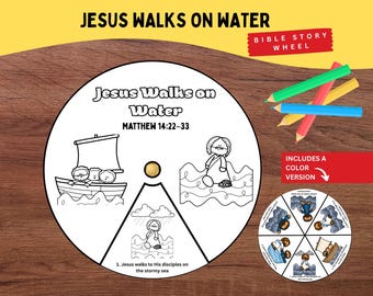 Peter Walks on Water, Coloring Wheel, Bible Story Activity for Kids ...