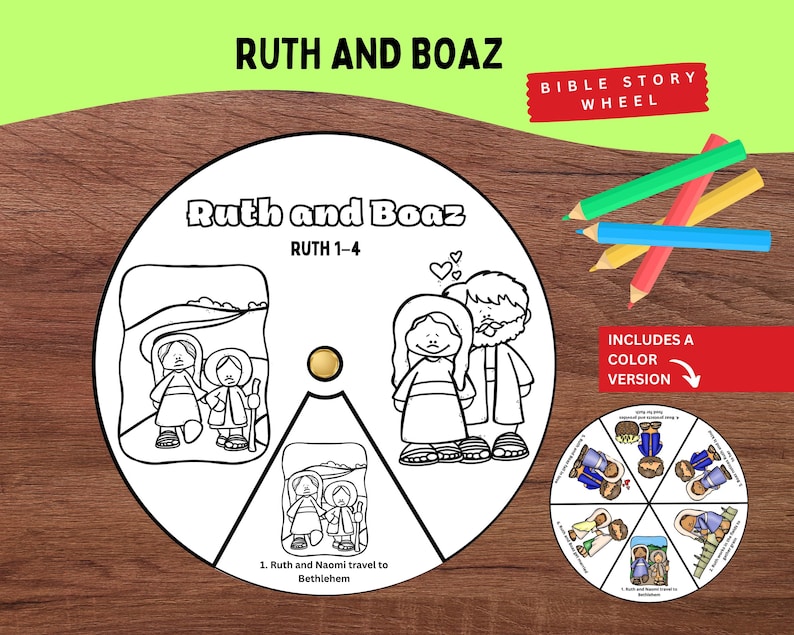 Ruth and Boaz Coloring Wheel Printable | Ruth 1–4 Bible Story Craft for ...