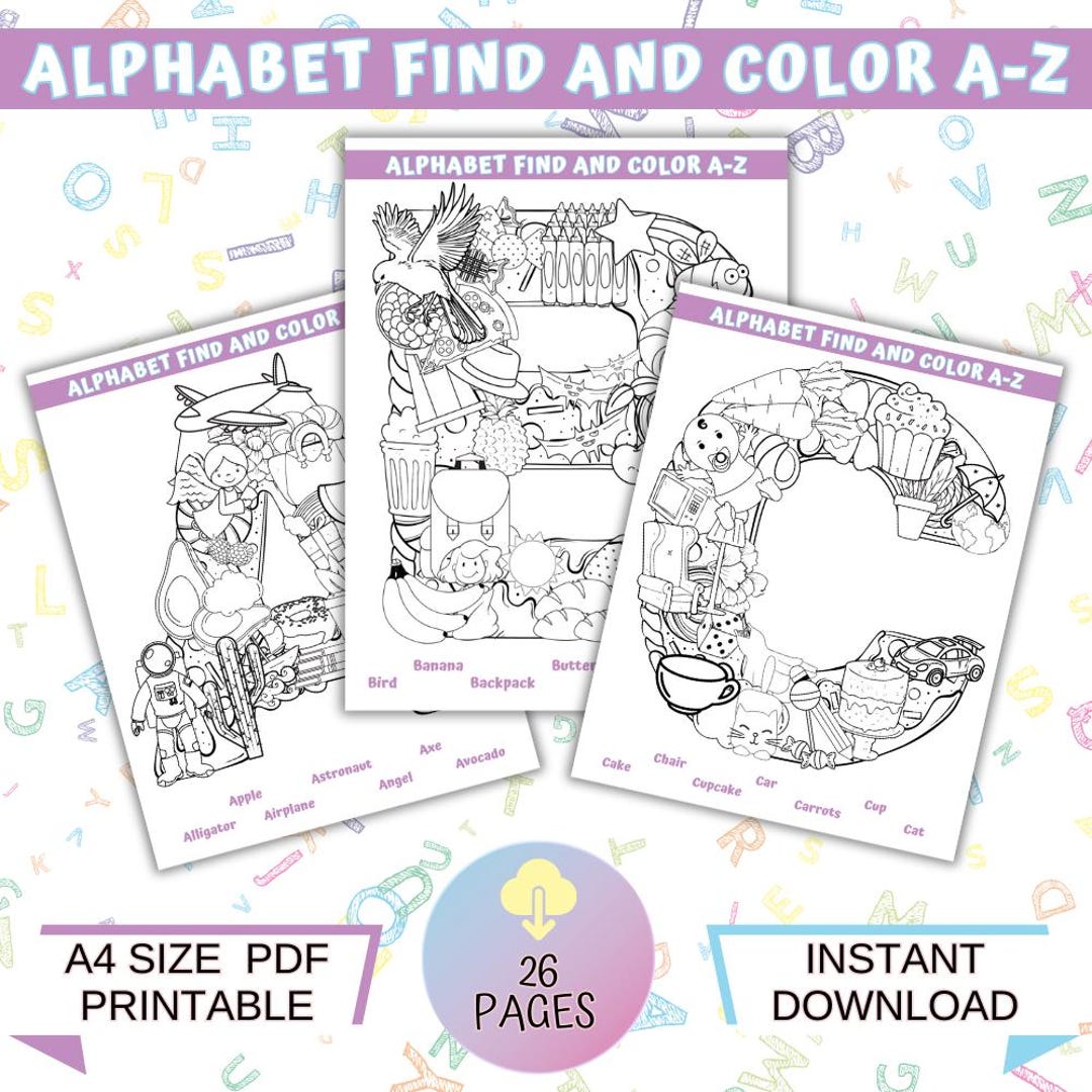 Alphabet Find and Color A-Z, A4 26 Pages, Printable Activity, Find the ...