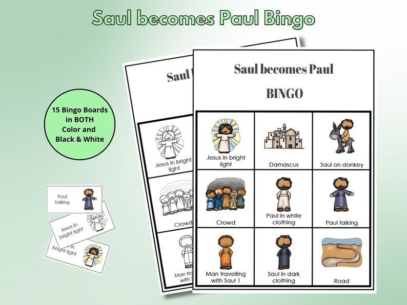 Saul Becomes Paul Bingo Set for Kids, Saul Becomes Paul Bible Bingo L ...