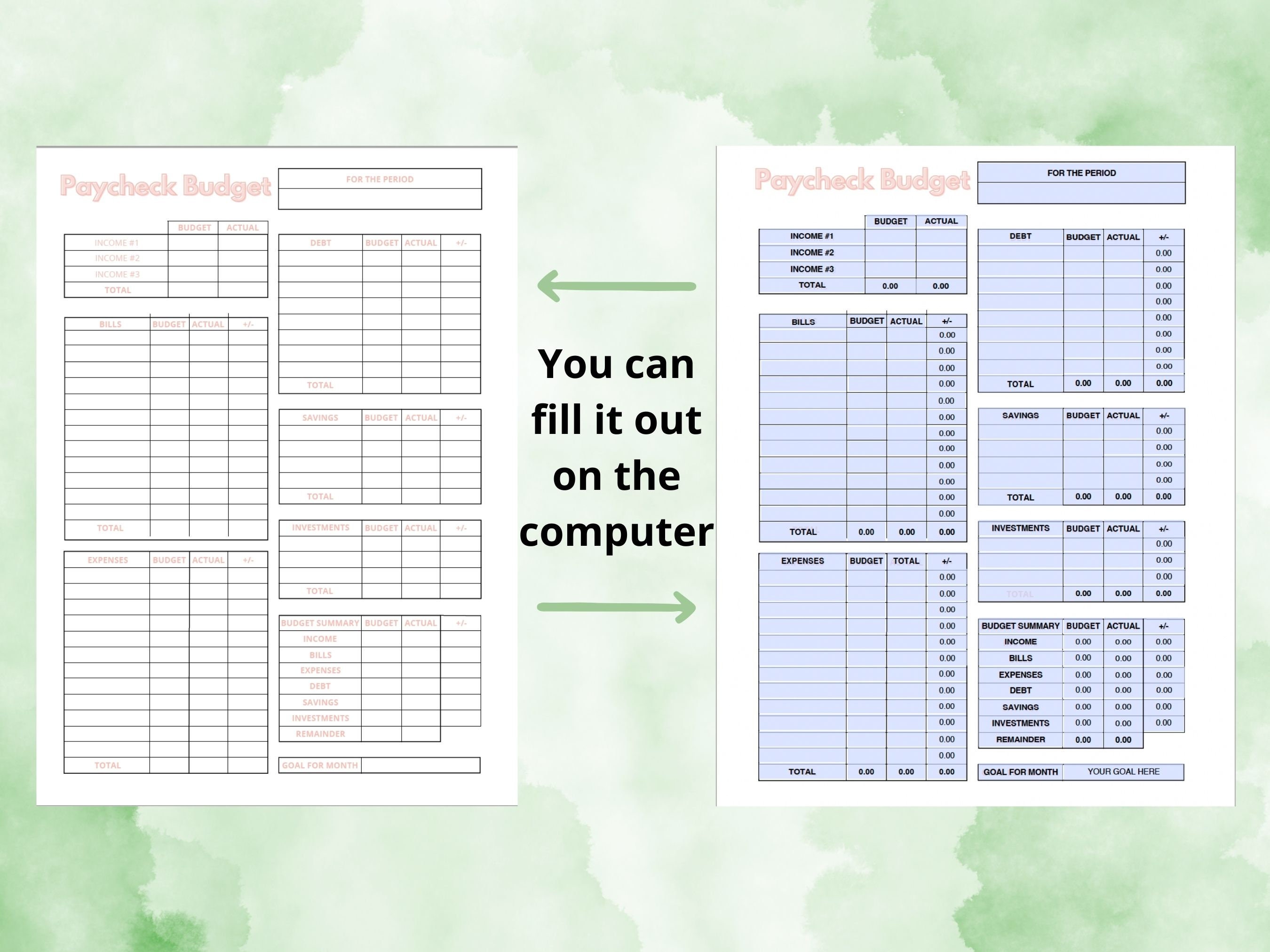 Printable Fillable Paycheck Budget Planner, Paycheck Budget Tracker ...