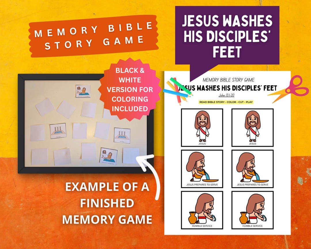 Jesus Washes His Disciples’ Feet Memory Game | John 13 Bible Story ...