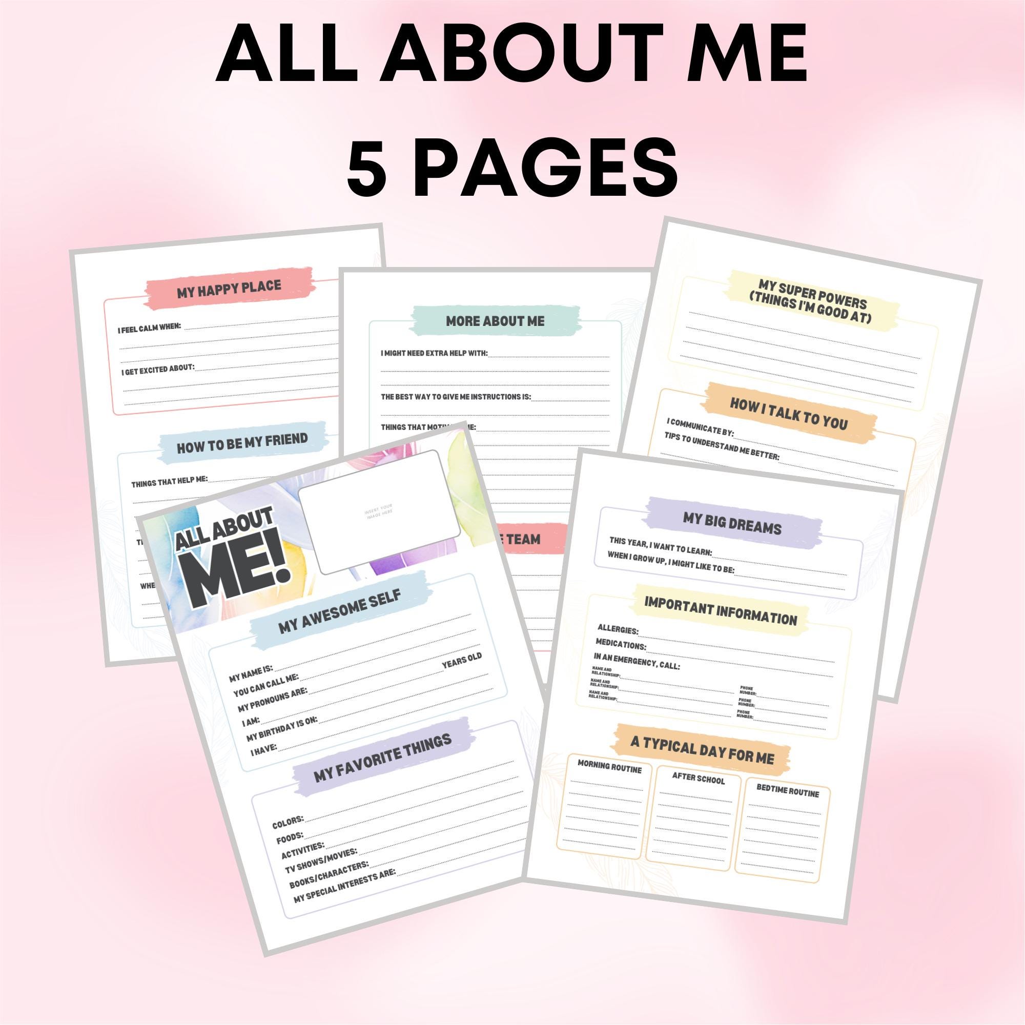 All About Me Special Needs | 5 Printable Pages | Kid Profile | Student ...