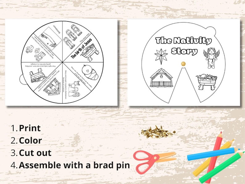 Nativity Story Coloring Wheel, Printable Bible Story Activity, Sunday ...