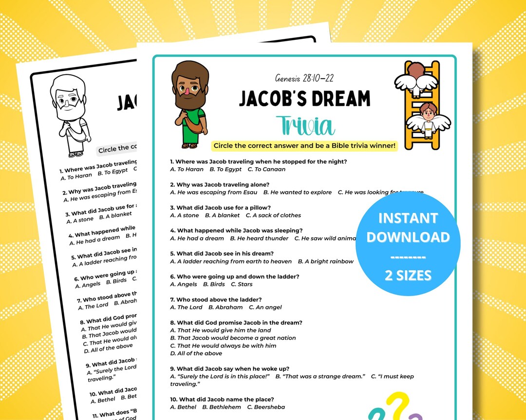 Jacob’s Dream Bible Trivia Game | Jacob’s Ladder Kids Activity | Angels ...