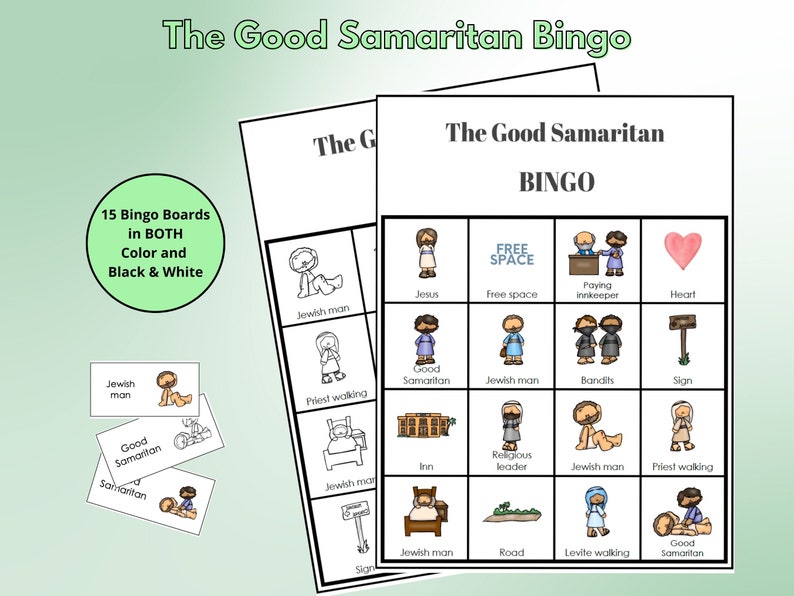 The Good Samaritan Bingo Set for Kids, the Good Samaritan Bible Bingo L ...