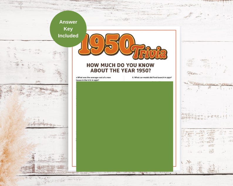 1950 Trivia Printable Game for Adults, Retro Party Quiz, 10 Questions ...