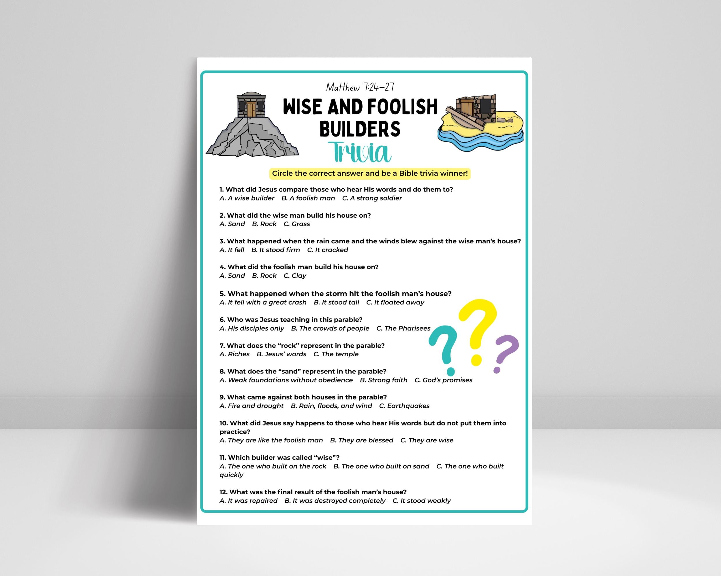 Wise and Foolish Builders Bible Trivia Game | House on the Rock Kids ...