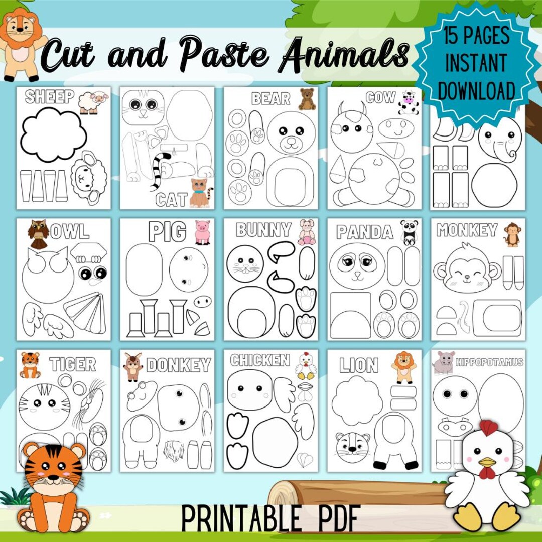 Cut and Paste Animals Activity Book, Printable PDF, Kids Craft ...