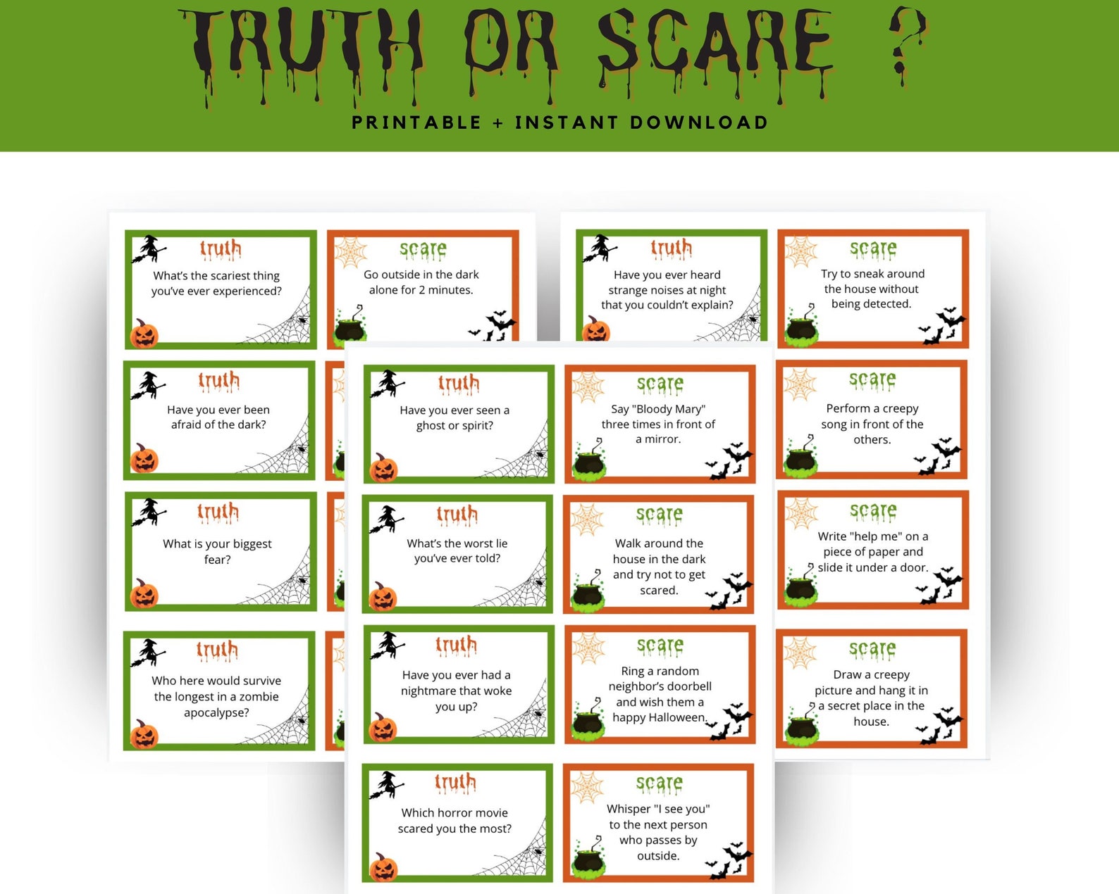 Spooky Halloween Truth or Dare: Printable Party Game Cards for Kids ...