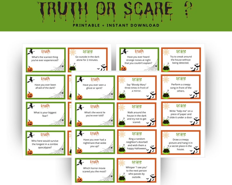 Spooky Halloween Truth or Dare: Printable Party Game Cards for Kids ...