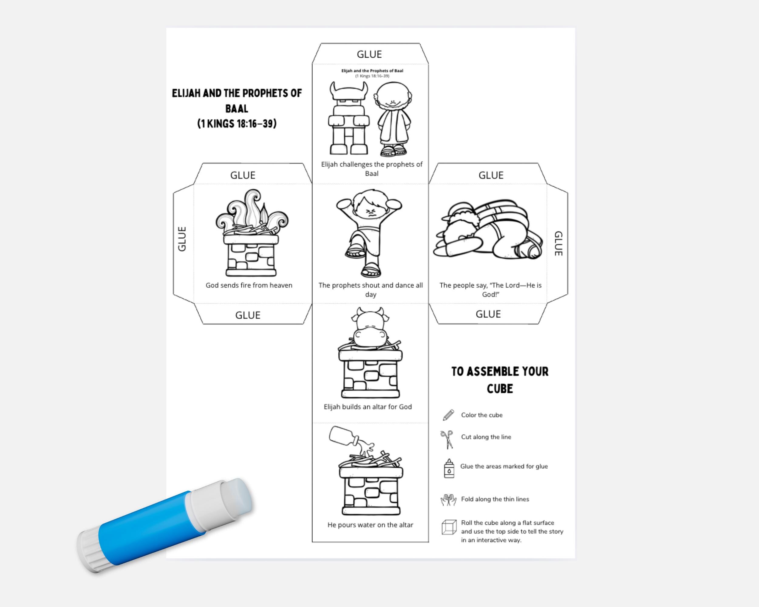 Elijah and the Prophets of Baal Bible Story Cube | Printable Craft for ...