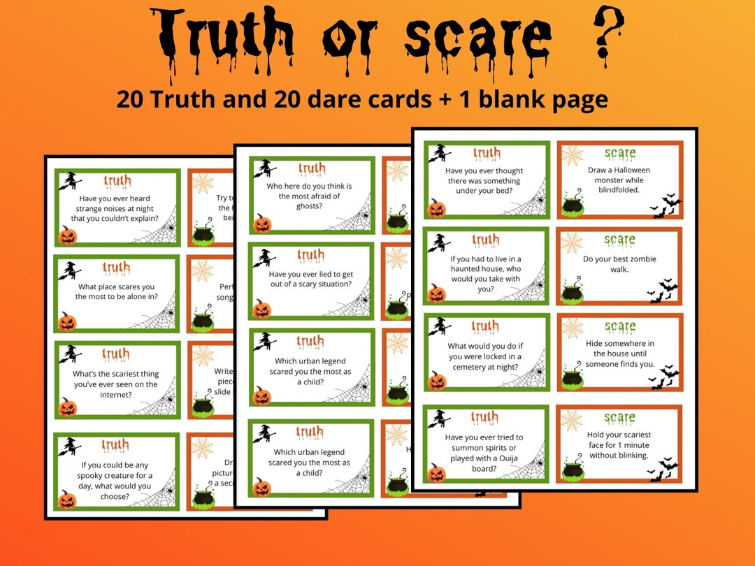 Spooky Halloween Truth or Dare: Printable Party Game Cards for Kids ...
