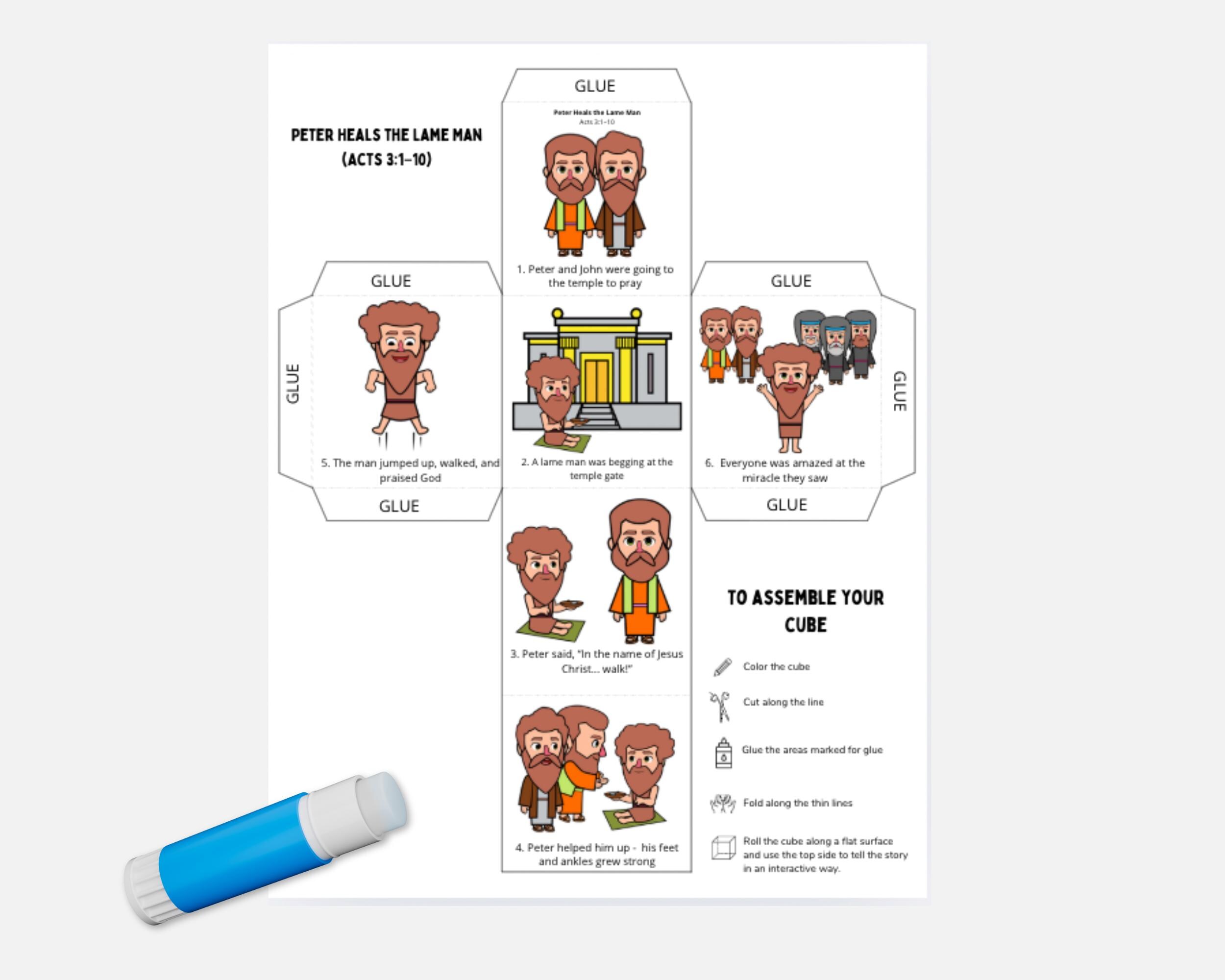 Peter Heals the Lame Man Coloring Cube | Acts 3:1–10 | Peter and John ...