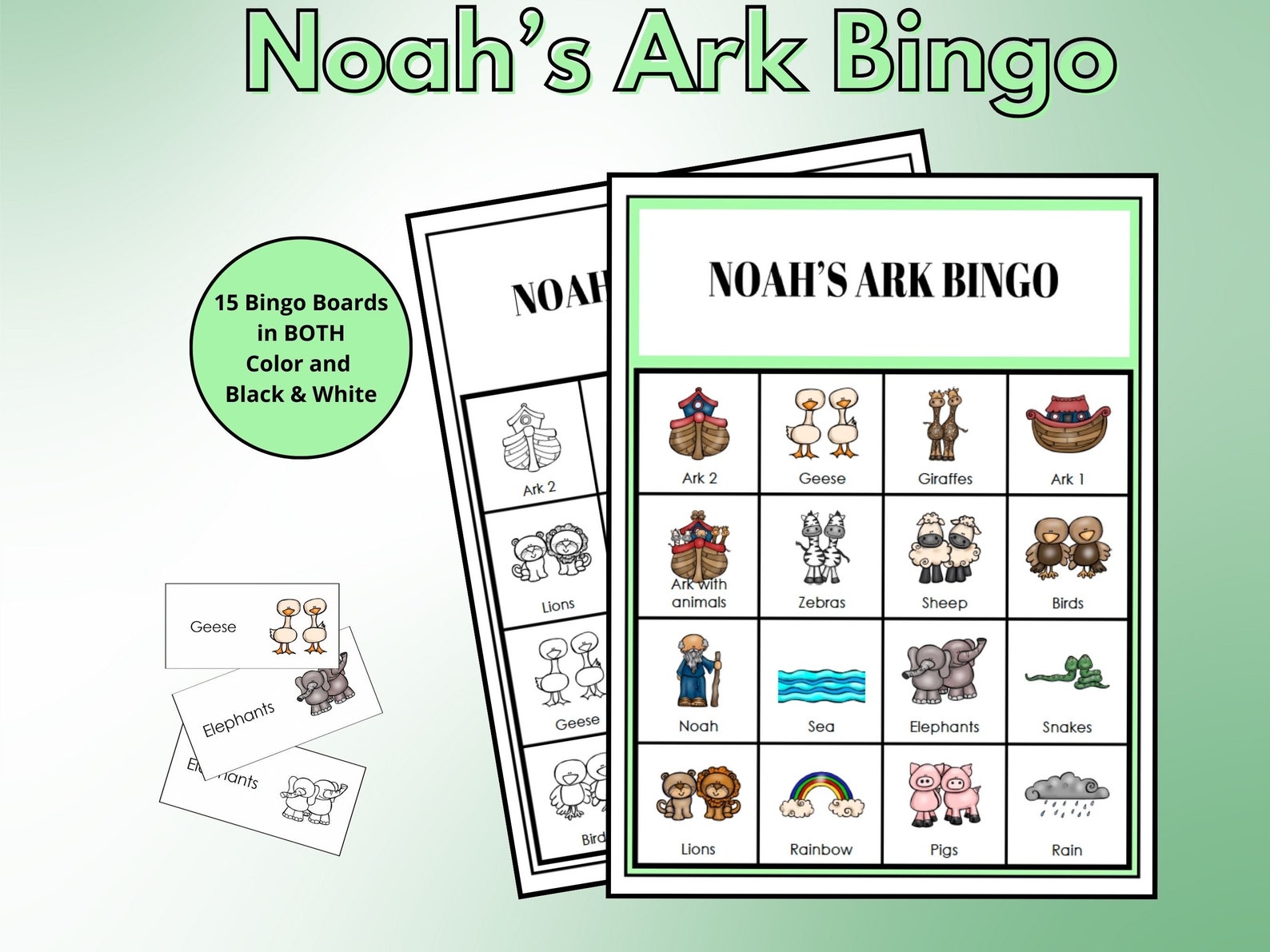 Noah's Ark Bingo Set for Kids - Bible Story Activity, Sunday School ...