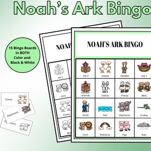 Noah's Ark Bingo Set for Kids - Bible Story Activity, Sunday School ...