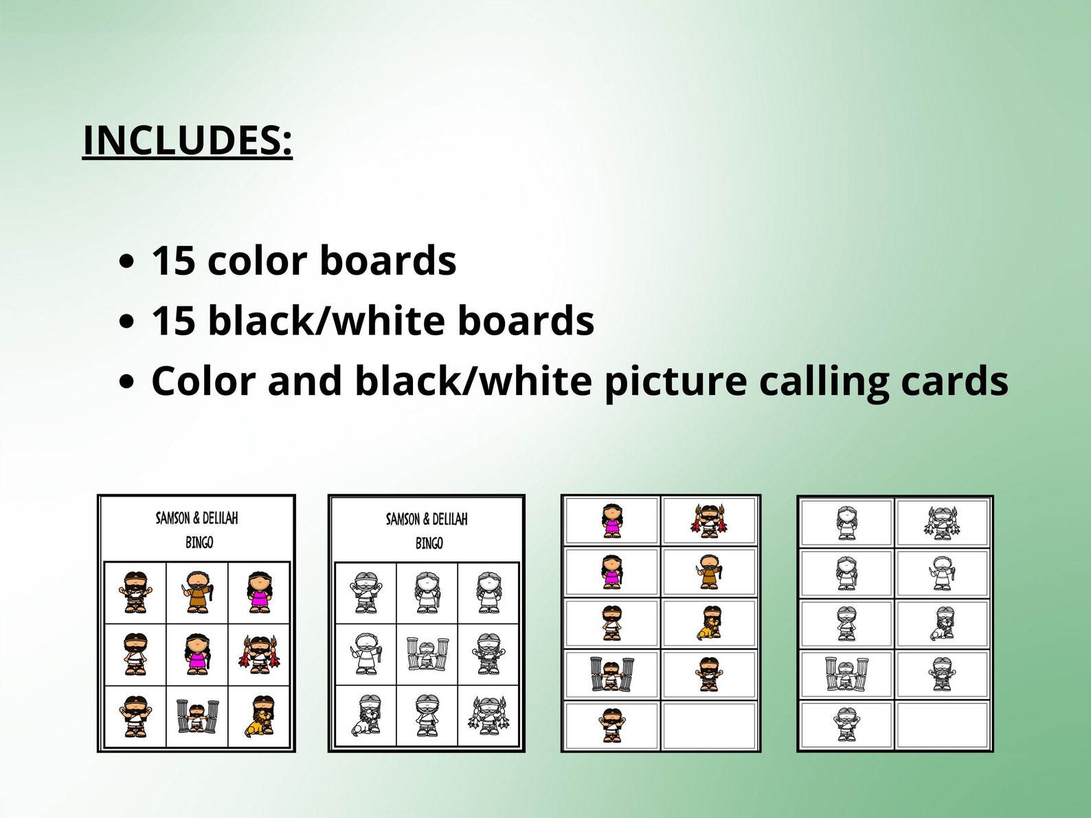 Samson and Delilah Bingo Set for Kids, Samson Bible Story Activity ...