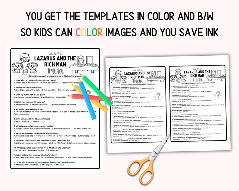 Lazarus and the Rich Man Bible Trivia Game | Parable of the Rich Man ...