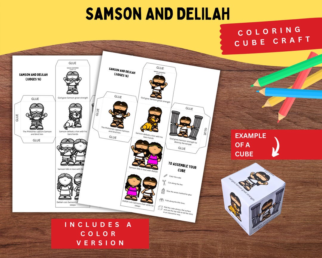 Samson and Delilah Bible Story Cube | Printable Craft for Kids | Samson ...