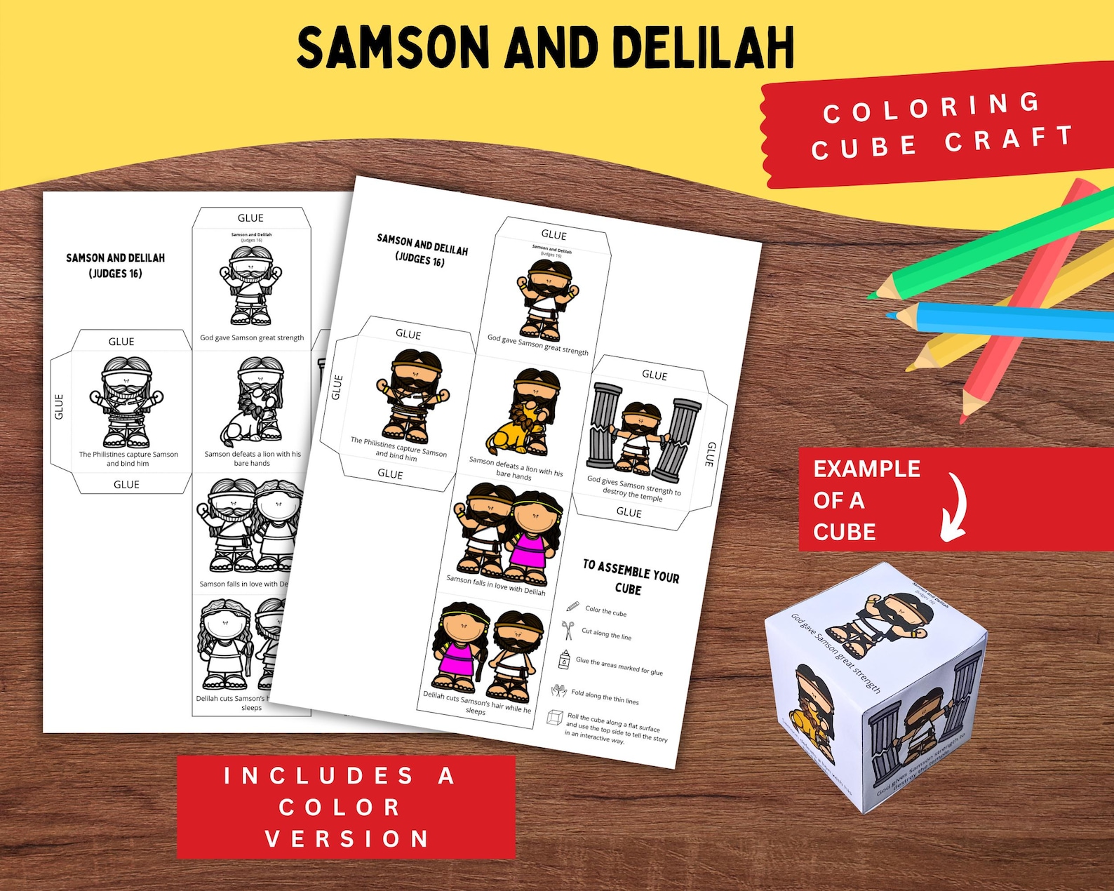 Samson and Delilah Bible Story Cube | Printable Craft for Kids | Samson ...