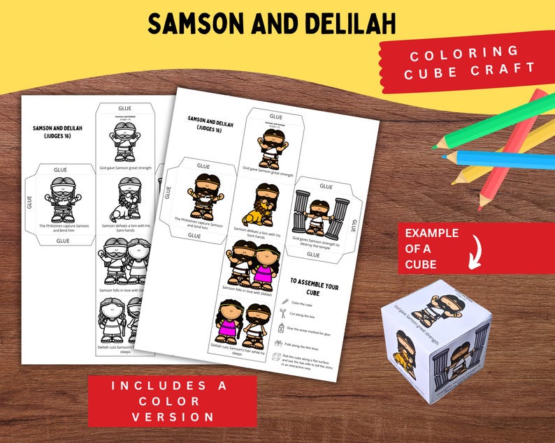 Samson and Delilah Bible Story Cube | Printable Craft for Kids | Samson ...
