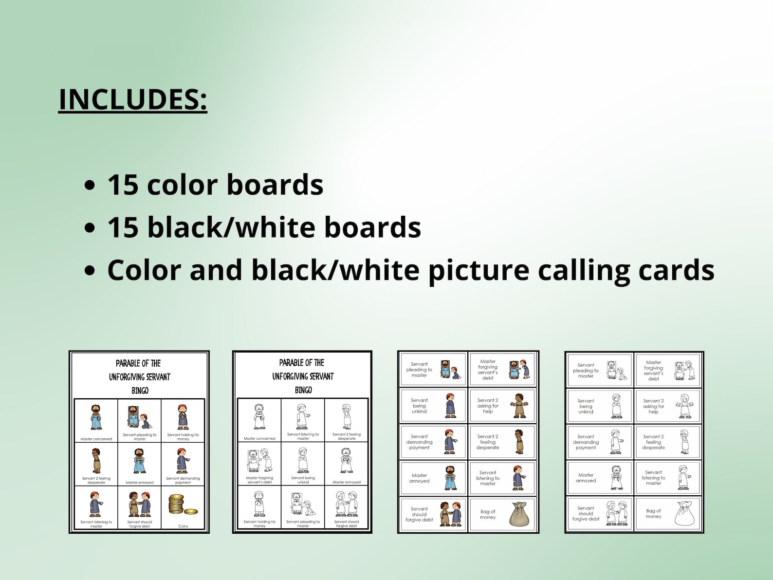 Parable of the Unforgiving Servant Bingo Set for Kids, the Unforgiving ...