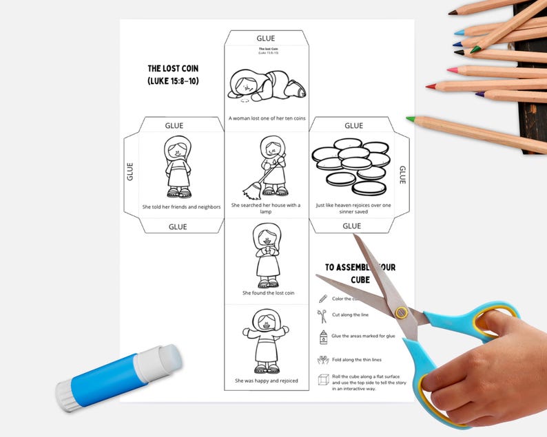 The Lost Coin Bible Story Cube | Printable Craft for Kids | Parable of ...