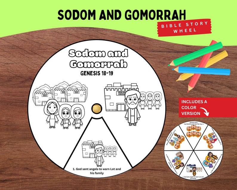 Sodom and Gomorrah Coloring Wheel | Genesis 18–19 Story for Kids | Lot ...