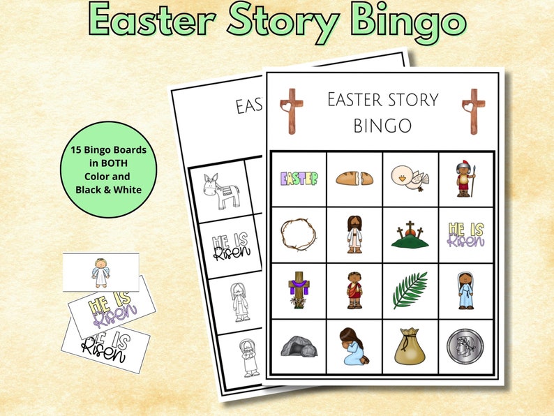 Easter Story Bingo Set for Kids - Bible Story Activity, Resurrection ...