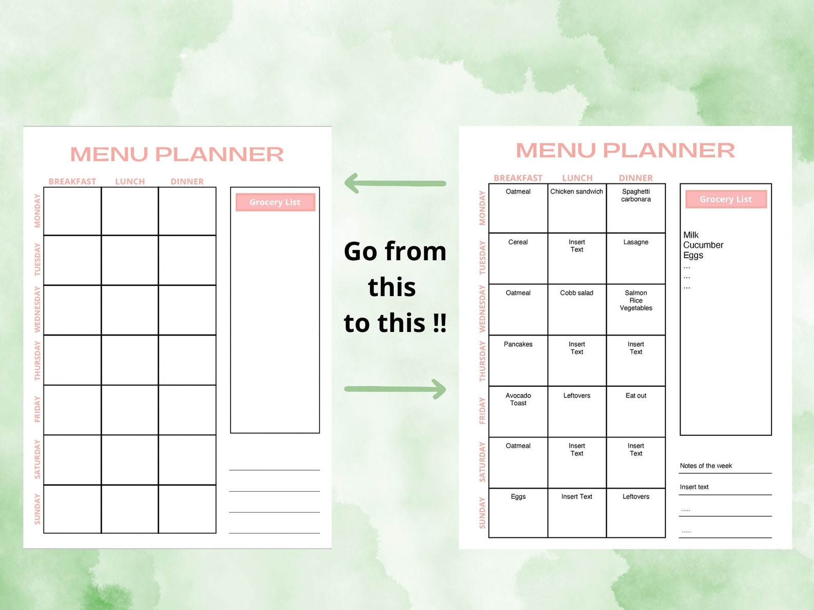 Printable Fillable Menu Planner for the Week - Meal Planning Printable ...