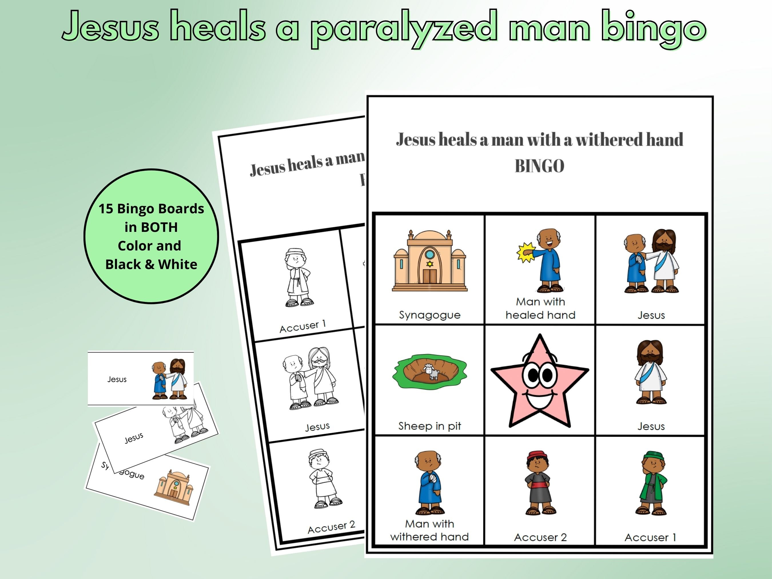 Jesus Heals a Man With a Withered Hand Bingo Set for Kids, Jesus Heals ...