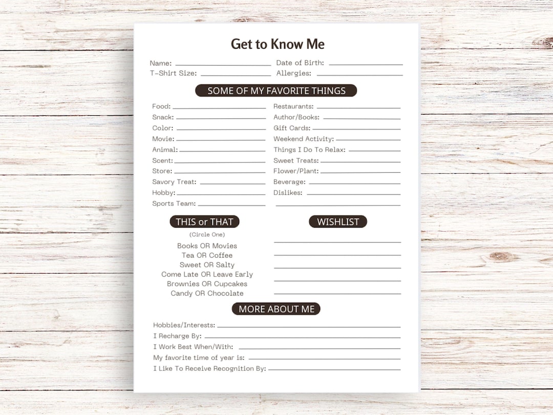 Get to Know Me Printable, Work Exchange Gift, Editable Survey, All ...