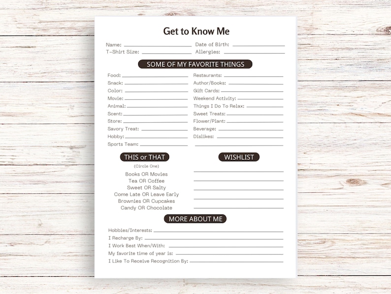Get to Know Me Printable, Work Exchange Gift, Editable Survey, All ...