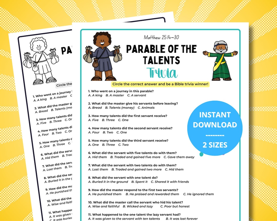 Parable of the Talents Bible Trivia Game | Faithful Servant Kids ...