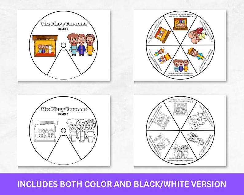 Fiery Furnace Bible Story Coloring Wheel | Shadrach Meshach Abednego ...
