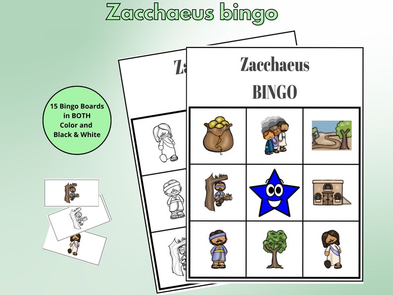 Zacchaeus Bingo Set for Kids, Zacchaeus Bible Bingo L New Testament ...