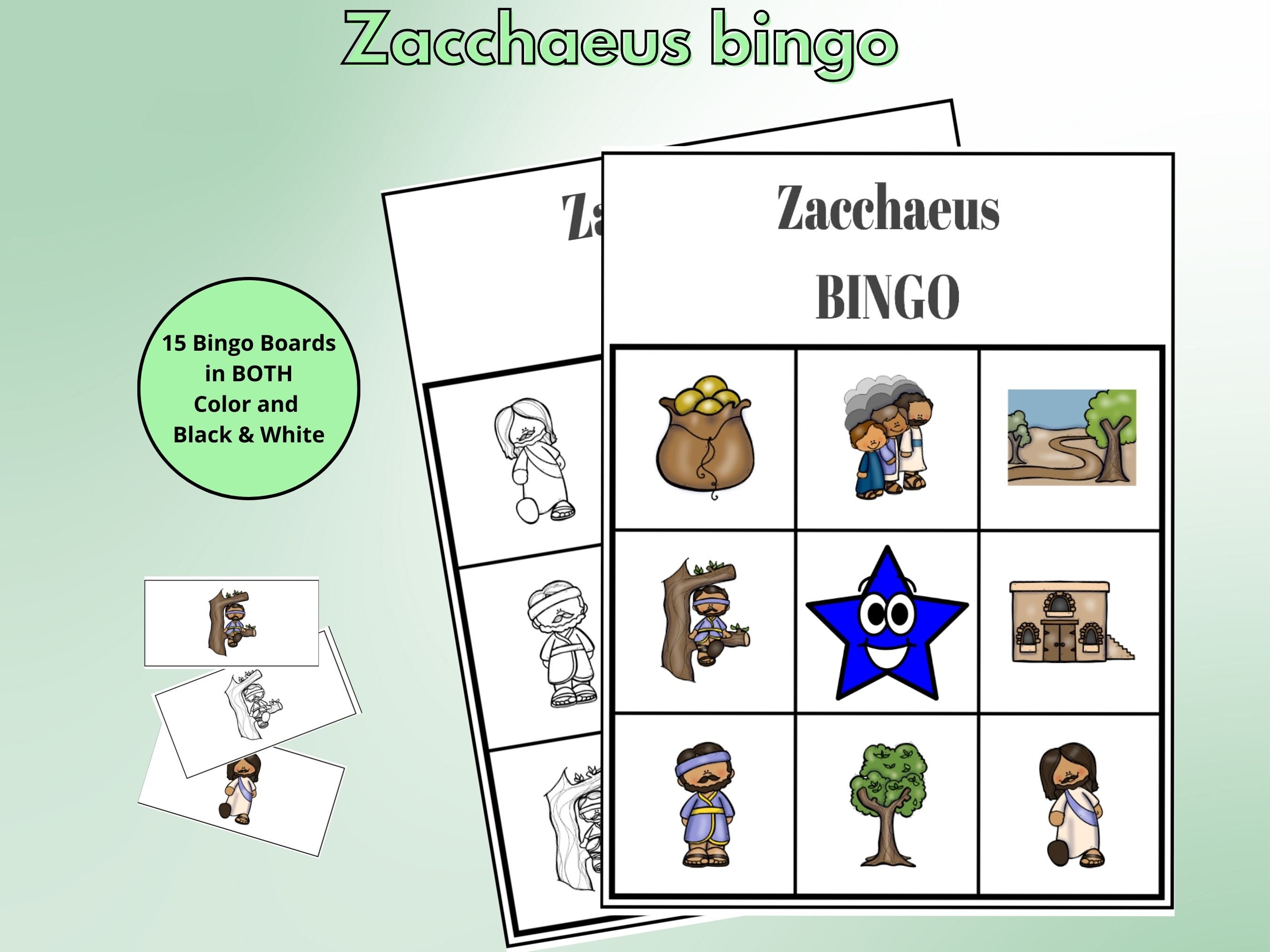 Zacchaeus Bingo Set for Kids, Zacchaeus Bible Bingo L New Testament ...