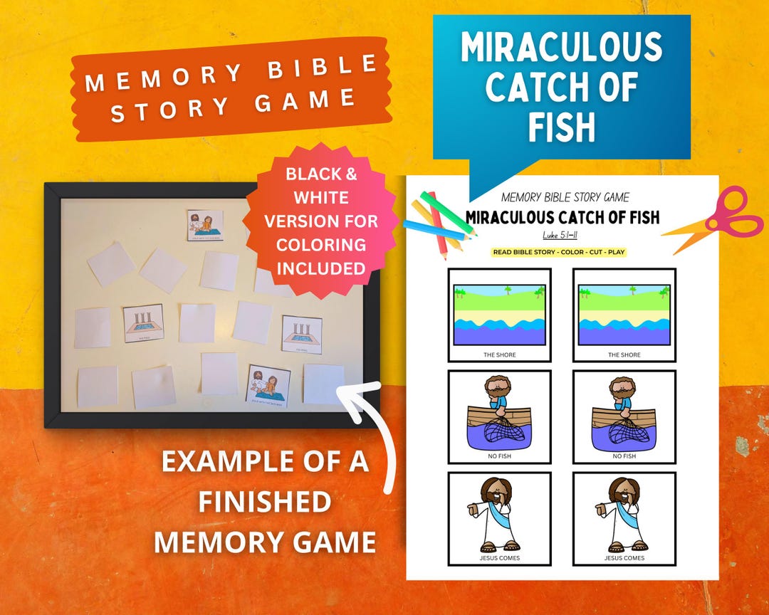 Miraculous Catch of Fish Memory Game | Luke 5:1–11 | Jesus Calls the ...