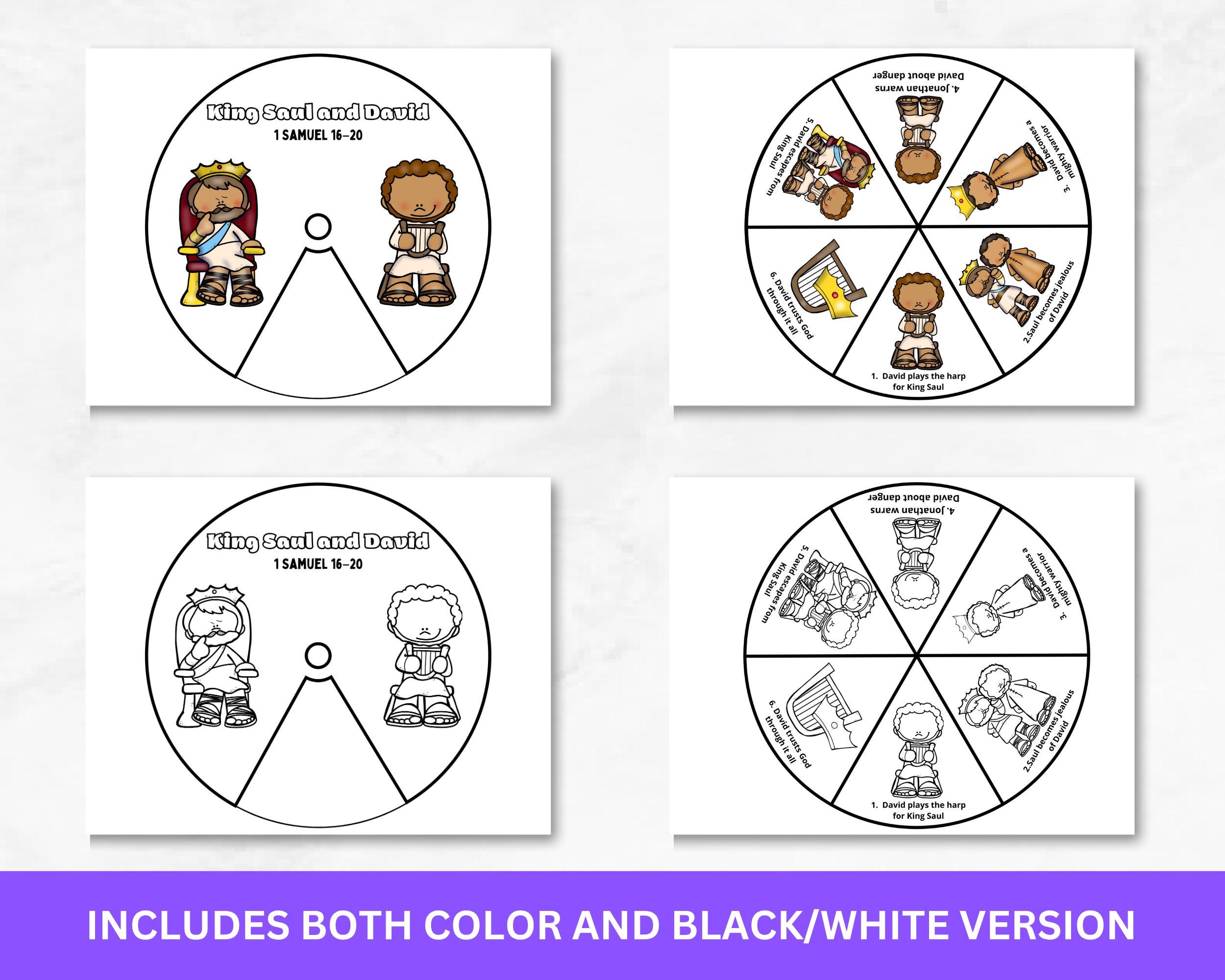King Saul and David Bible Story Wheel Printable | 1 Samuel 16–20 Kids ...