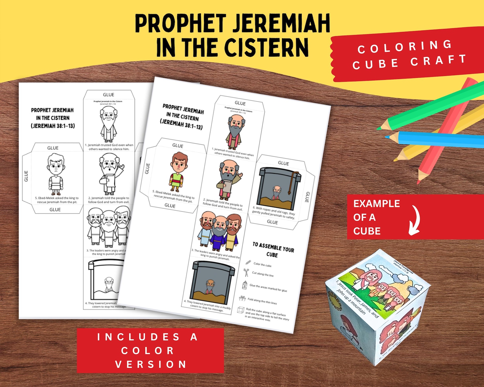 Prophet Jeremiah in the Cistern Coloring Cube | Jeremiah 38 Printable ...