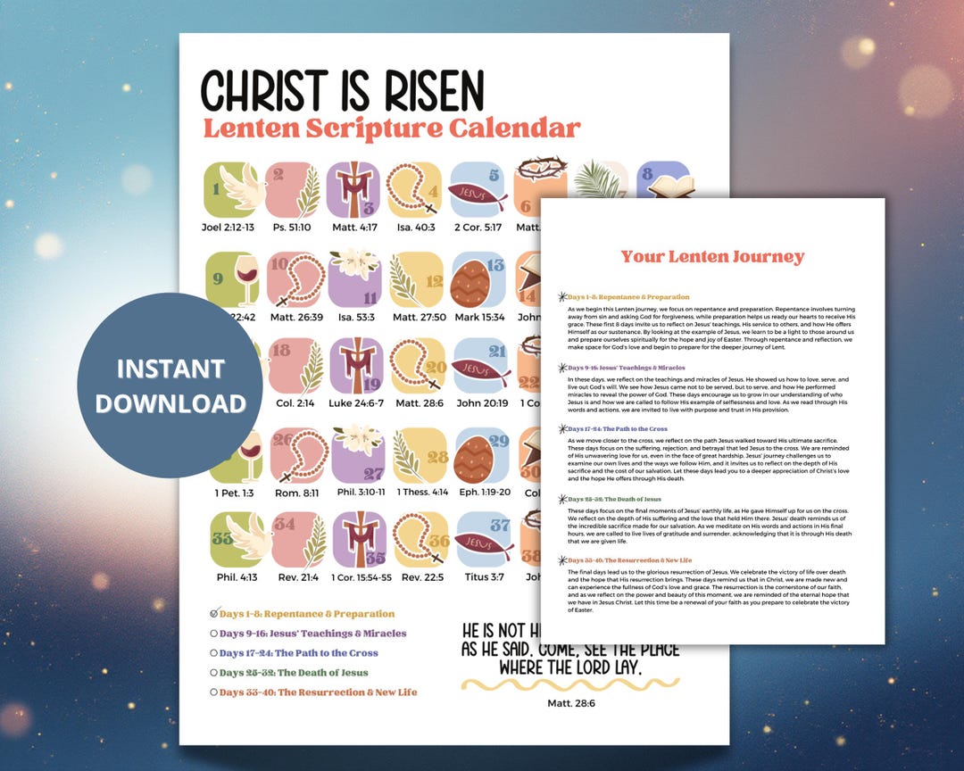 40 Day Lenten Scripture Calendar for Kids and Families | Christian ...