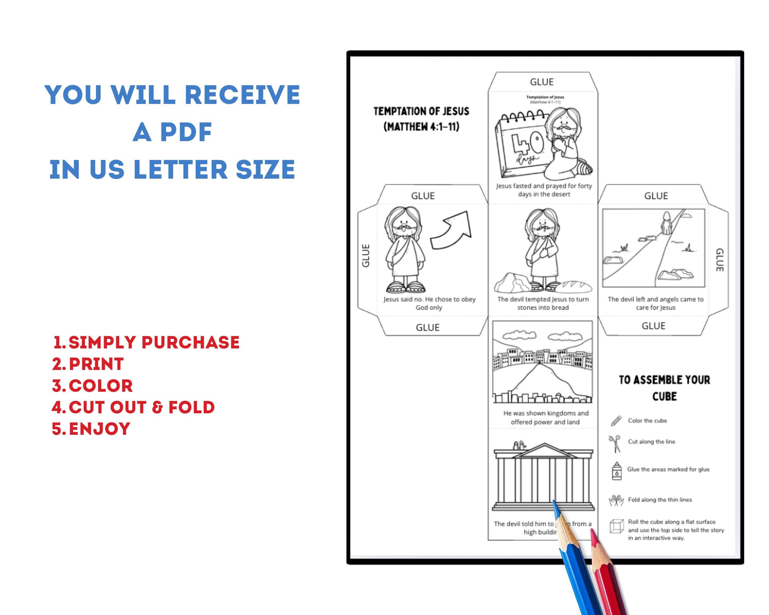 Temptation of Jesus Bible Story Cube | Matthew 4:1–11 | Printable Kids ...