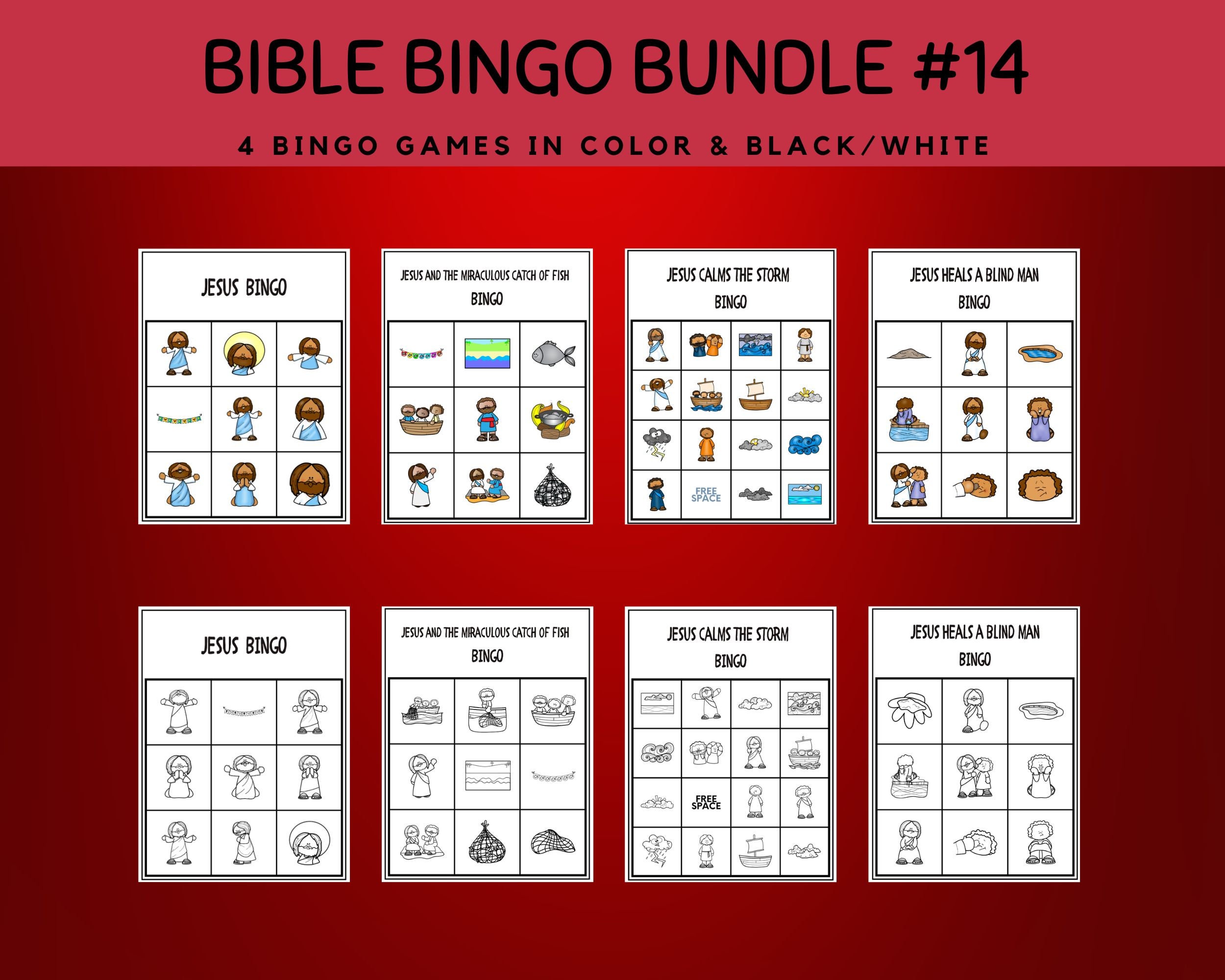Bible Bingo Set for Kids Bible Story Activity, New Testament Bible ...
