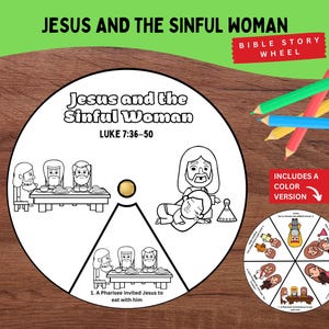 Jesus and the Sinful Woman Coloring Wheel | Luke 7:36–50 Printable ...