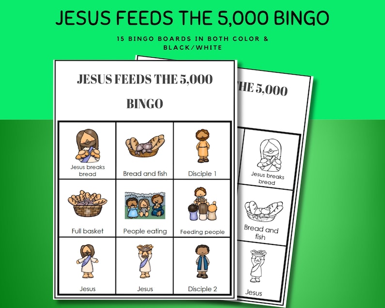 Jesus Feeds 5000 People Bingo Set for Kids, Jesus Feeds 5000 Bible ...